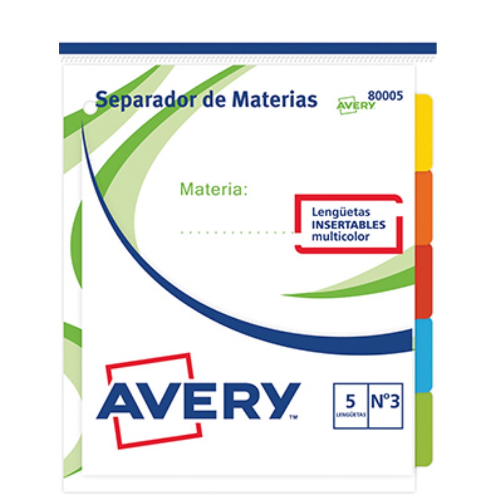 SEPARADOR REUTILIZABLE INSERTABLE ESCOLAR N°3 5 Lengüetas – Avery
